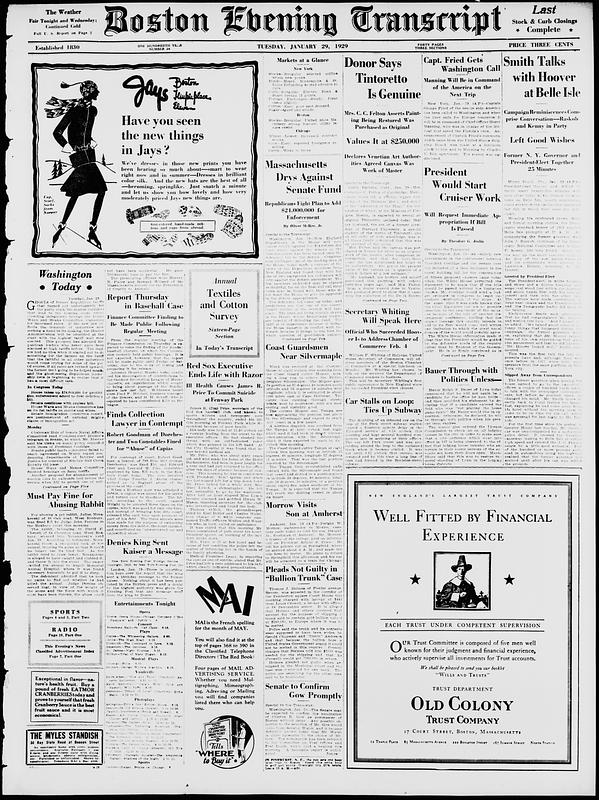 Boston Evening Transcript. January 29, 1929 - Digital Commonwealth