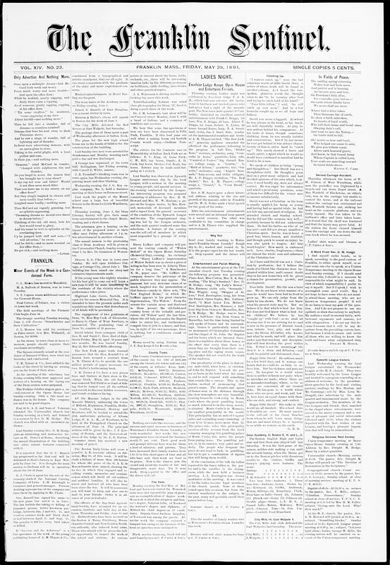The Franklin Sentinel. May 29, 1891 - Digital Commonwealth