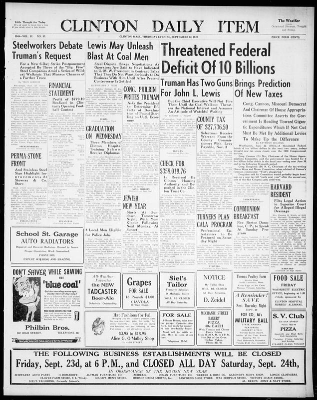 Clinton Daily Item. September 22, 1949 - Digital Commonwealth