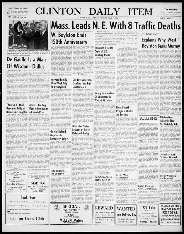 Clinton Daily Item. July 07, 1958 - Digital Commonwealth