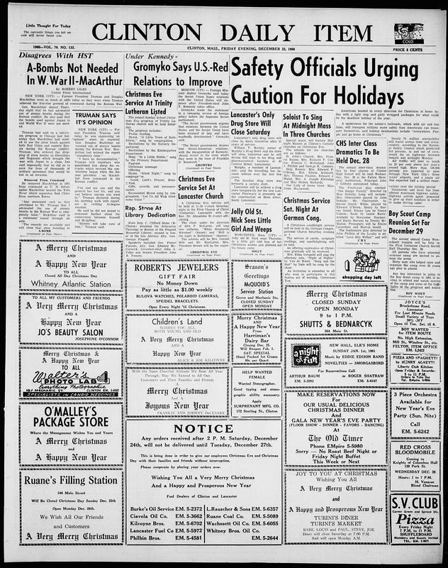 Clinton Daily Item. December 23, 1960 - Digital Commonwealth