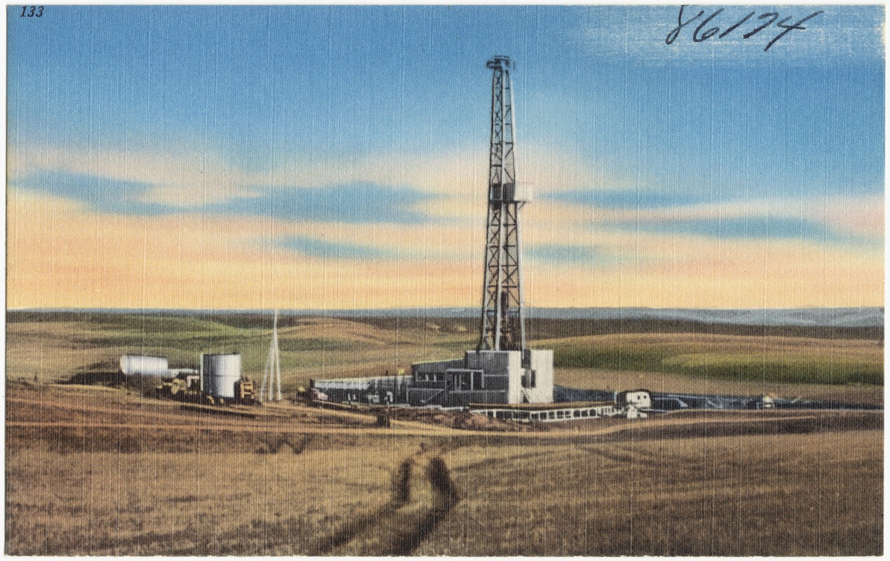 A typical oil-well drilling set-up in the Williston basin, Western ...