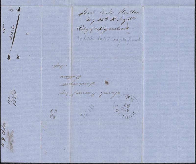 Samuel Cook to Samuel Warner, 23 August 1852 - Digital Commonwealth