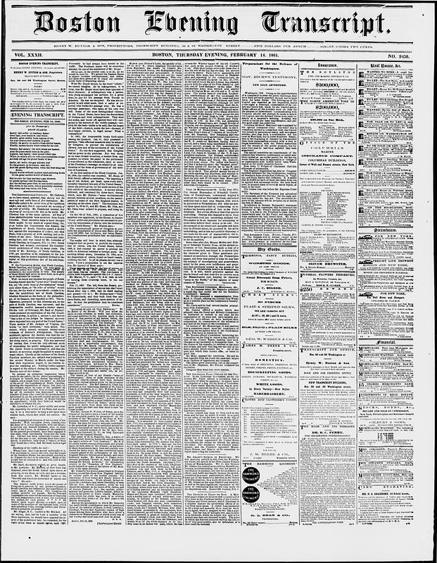 Boston Evening Transcript. February 14, 1861 - Digital Commonwealth