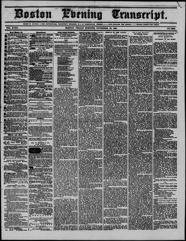 Boston Evening Transcript. November 29, 1861 - Digital Commonwealth