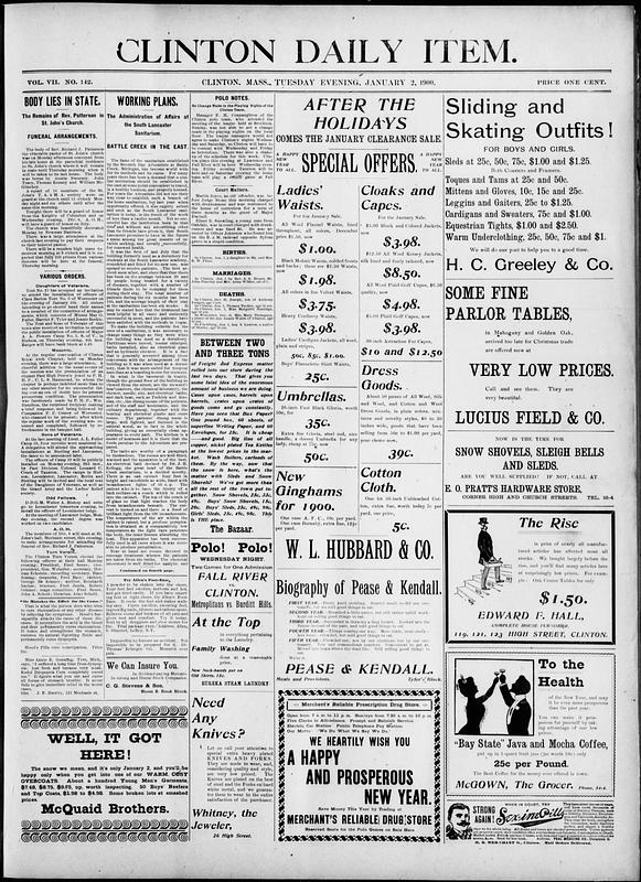 Clinton Daily Item. January 02, 1900 - Digital Commonwealth