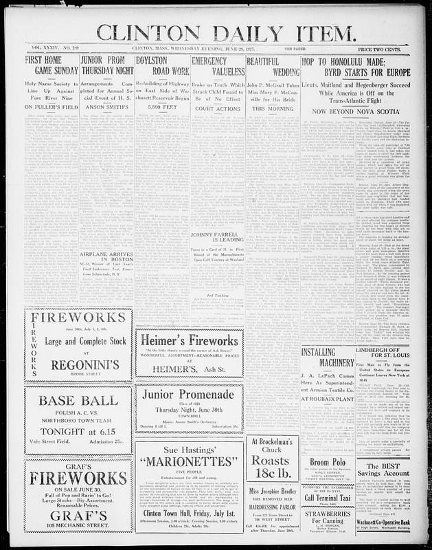 Clinton Daily Item. June 29, 1927 - Digital Commonwealth