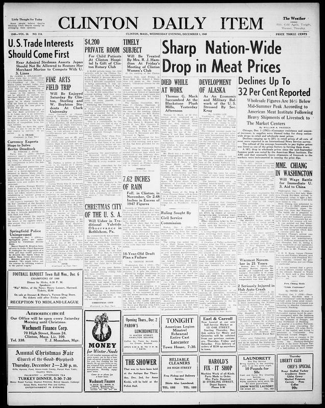 Clinton Daily Item. December 01, 1948 - Digital Commonwealth