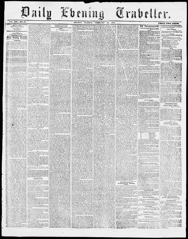 Daily Evening Traveller. February 16, 1858 - Digital Commonwealth