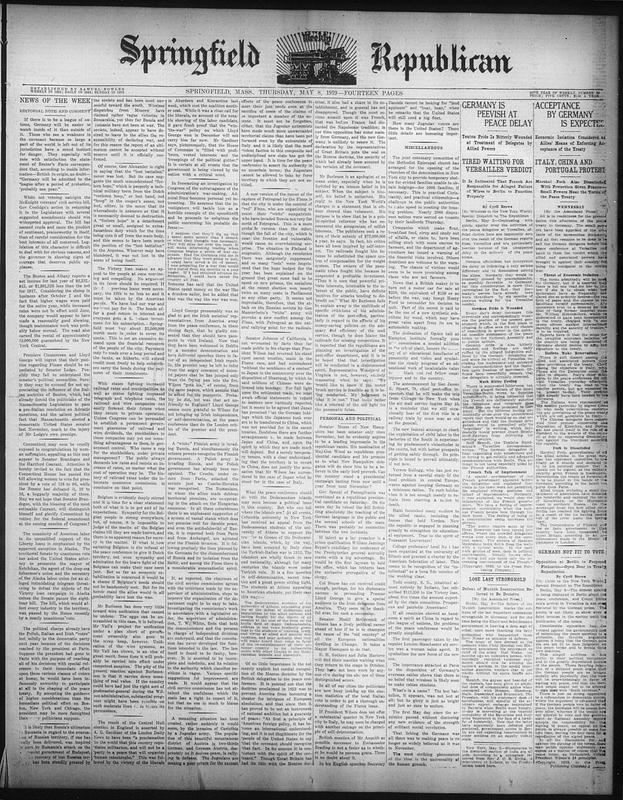 Springfield Weekly Republican. May 08, 1919 - Digital Commonwealth