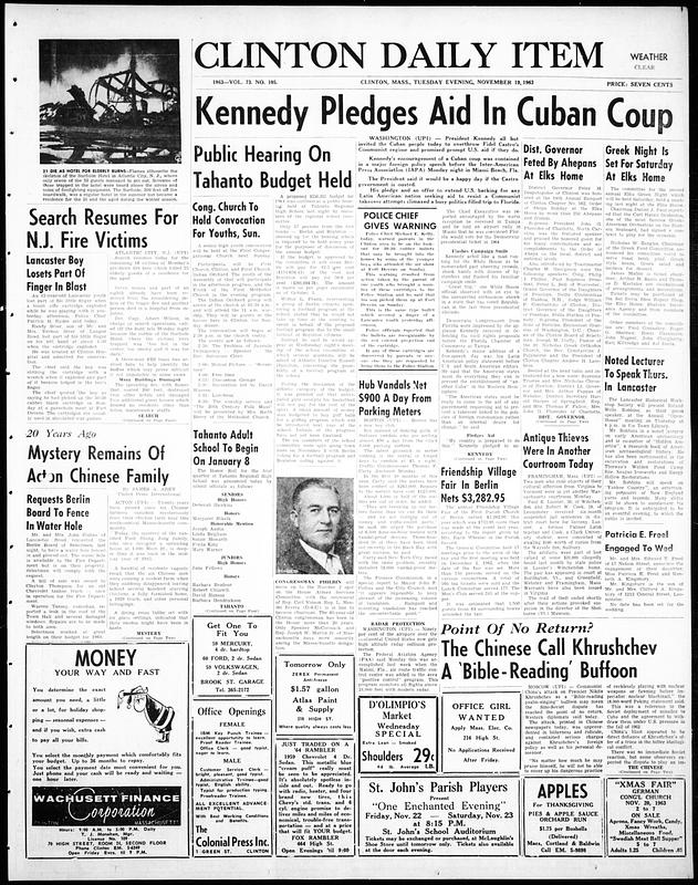 Clinton Daily Item. November 19, 1963 - Digital Commonwealth