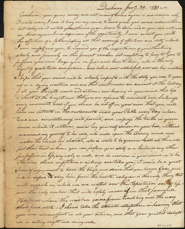 Letter to Gershom Winsor from his father - Digital Commonwealth