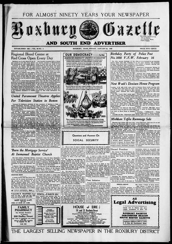 Roxbury Gazette and South End Advertiser, January 20, 1950 - Digital Commonwealth