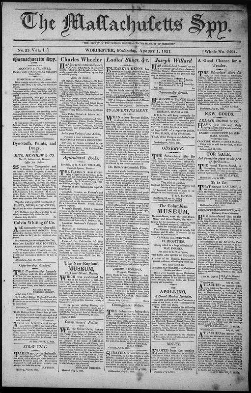 The Massachusetts Spy. August 01, 1821 - Digital Commonwealth