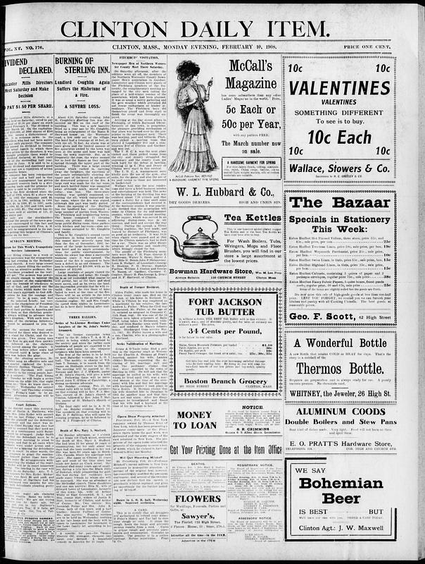 Clinton Daily Item. February 10, 1908 - Digital Commonwealth