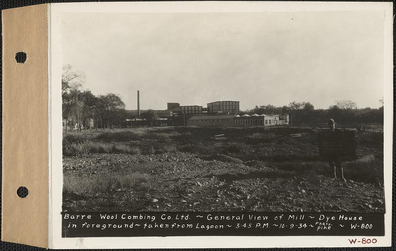 General view of mill, dye house in foreground (from lagoon), Barre Wool ...
