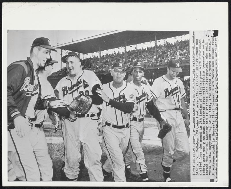 Jubilant Braves Congratulate McMahon--Milwaukee pitcher Don McMahon (20 ...