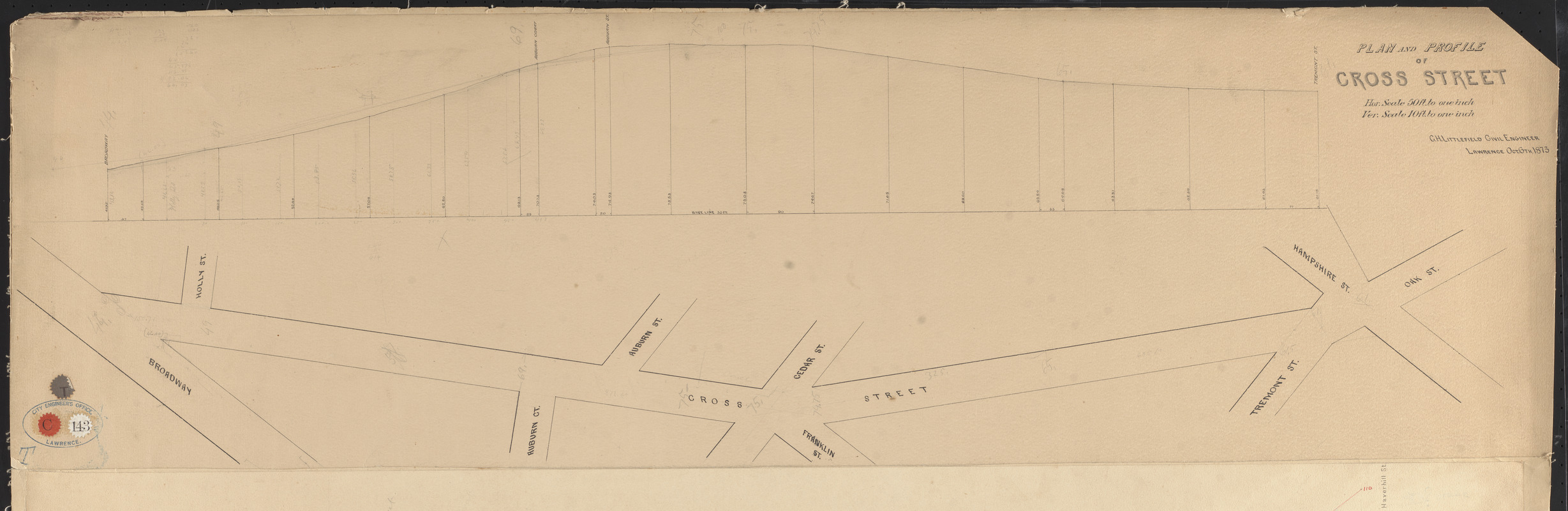 Plan and profile of Cross Street - Digital Commonwealth