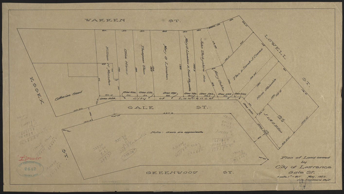 Plan of land owned by City of Lawrence, Gale St. - Digital Commonwealth
