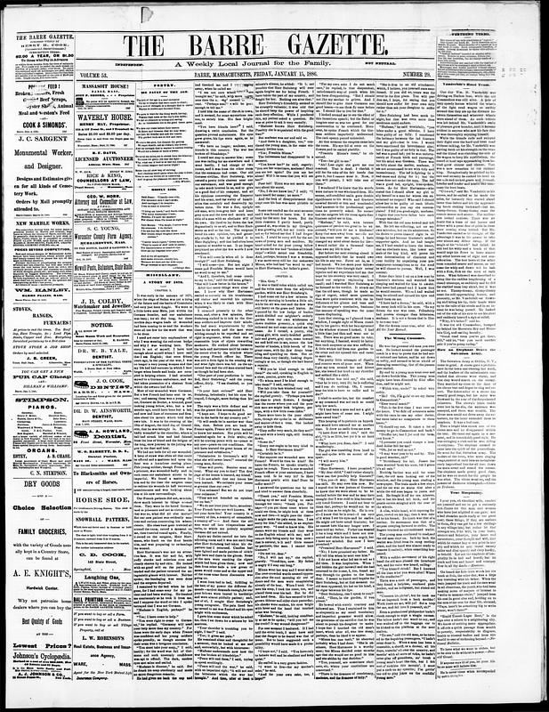 Barre Gazette. January 15, 1886 - Digital Commonwealth