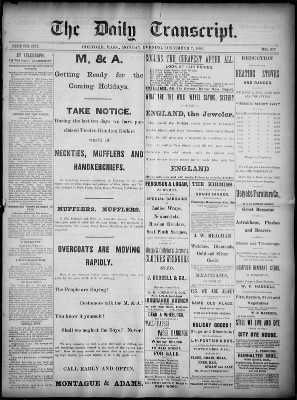 The Daily Transcript. December 07, 1885 - Digital Commonwealth