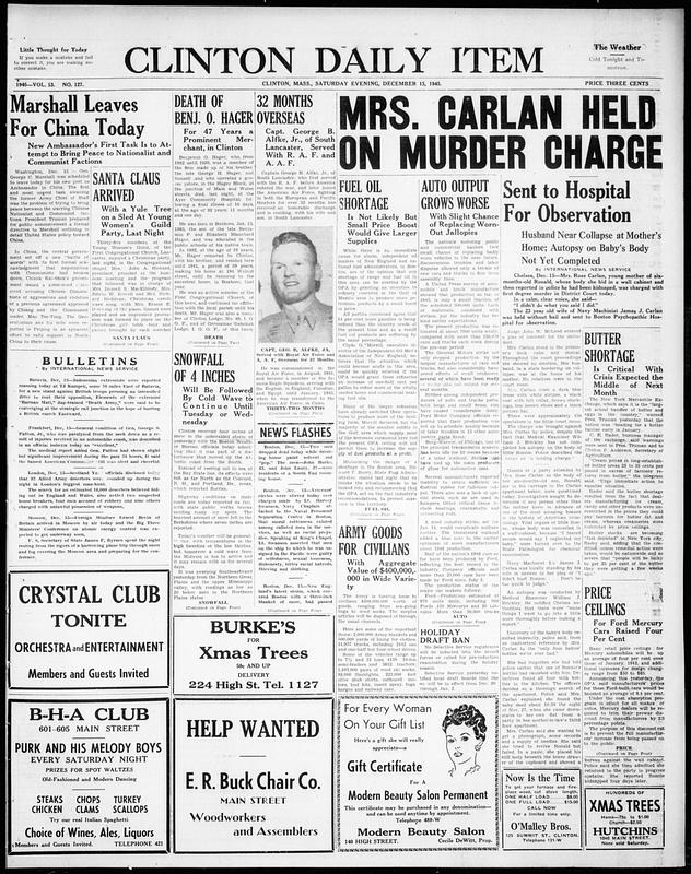 Clinton Daily Item. December 15, 1945 - Digital Commonwealth