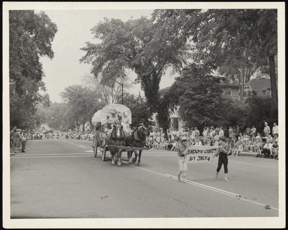 Lenox Bicentennial: covered wagon parade float - Digital Commonwealth