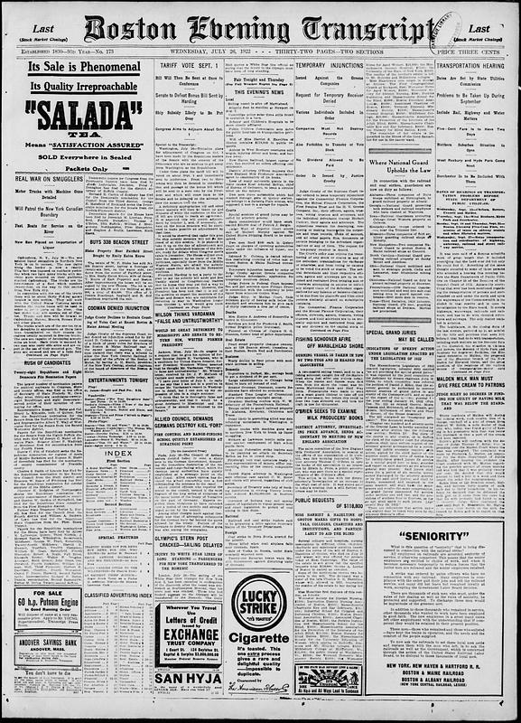 Boston Evening Transcript. July 26, 1922 - Digital Commonwealth