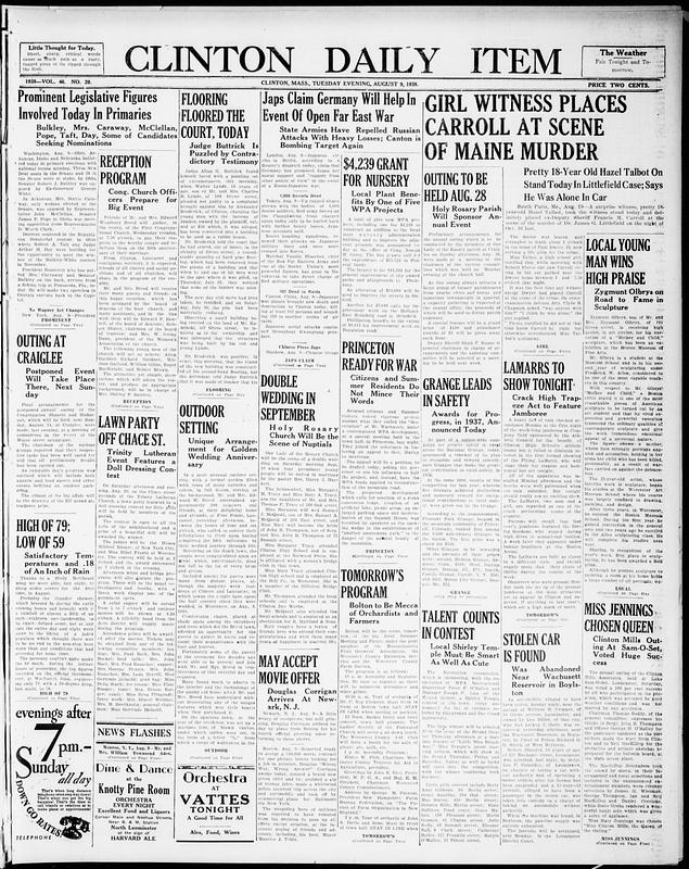 Clinton Daily Item. August 09, 1938 - Digital Commonwealth