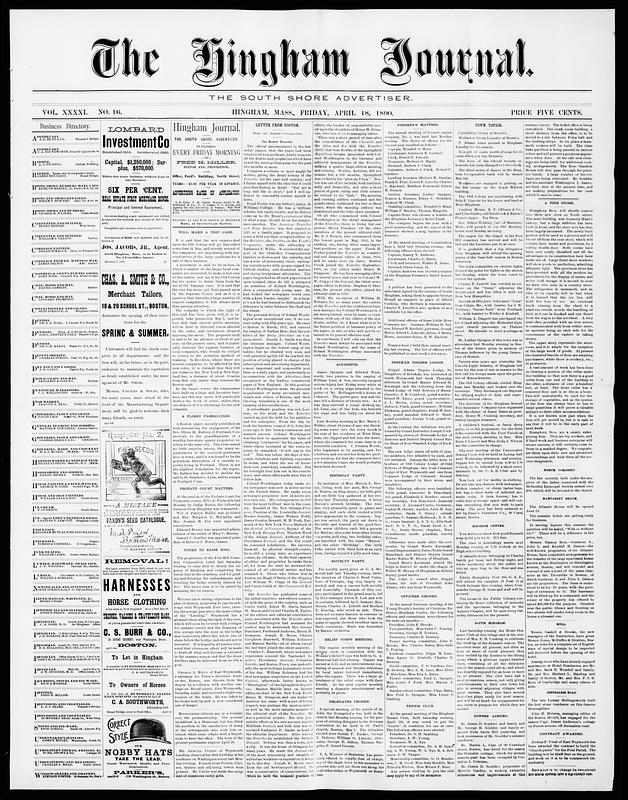 Hingham Journal. April 18, 1890 - Digital Commonwealth