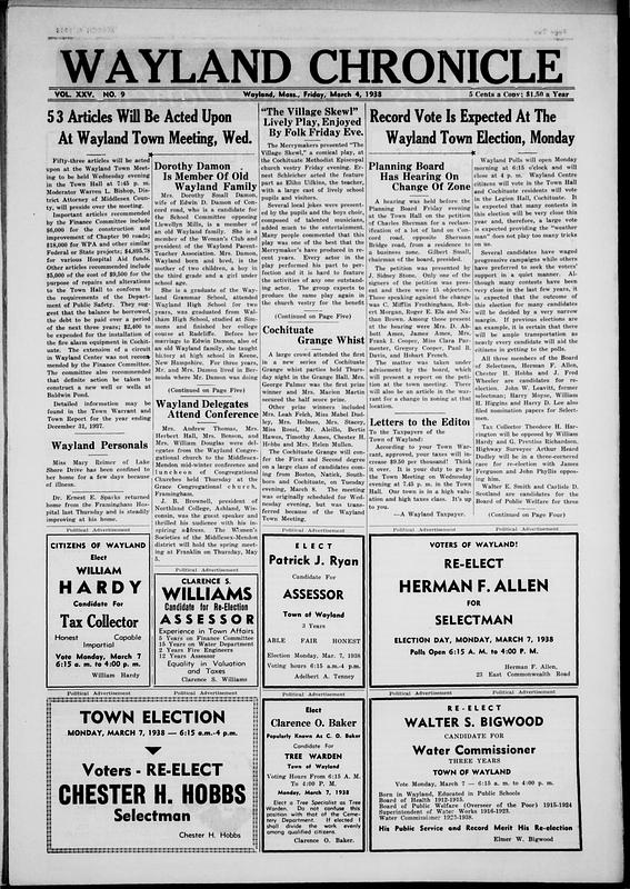 The Wayland Chronicle. March 04, 1938 - Digital Commonwealth