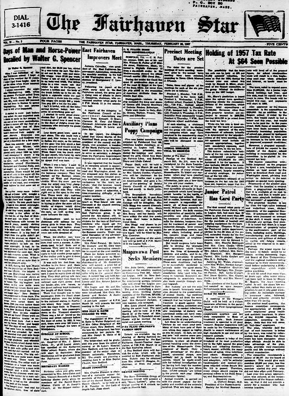 The Fairhaven Star. February 28, 1957 - Digital Commonwealth