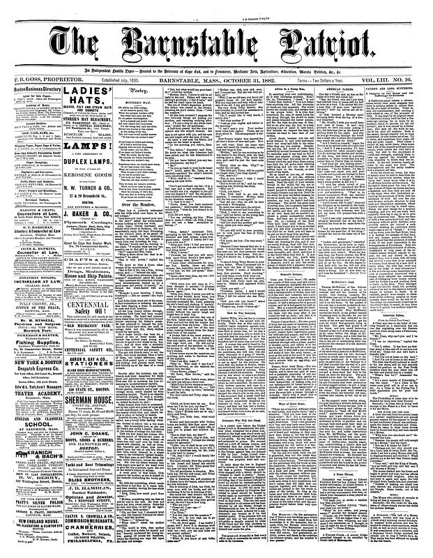 Barnstable Patriot. October 31, 1882 - Digital Commonwealth
