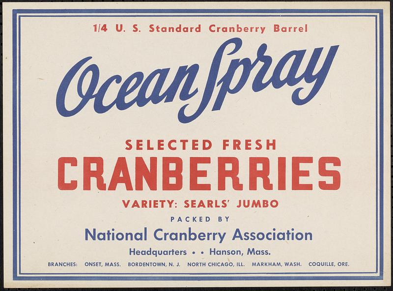 Ocean Spray Selected Fresh Cranberries Quarter Barrel Box Label ...