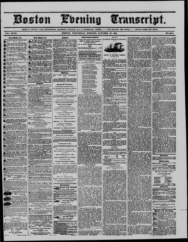 Boston Evening Transcript. October 16, 1861 - Digital Commonwealth