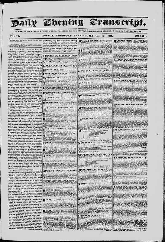 Daily Evening Transcript. March 19, 1835 - Digital Commonwealth