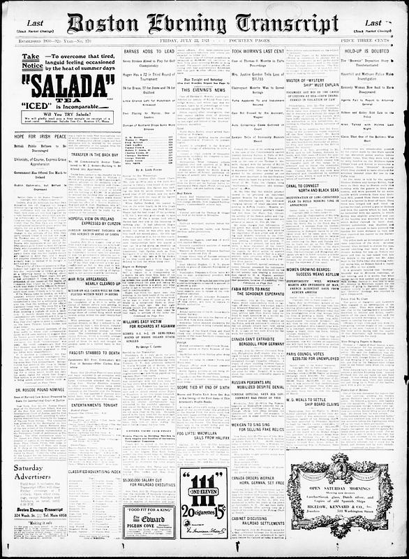 Boston Evening Transcript. July 22, 1921 - Digital Commonwealth