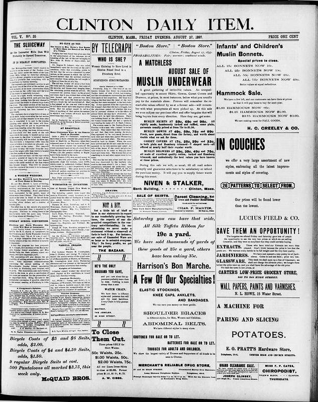 Clinton Daily Item. August 27, 1897 - Digital Commonwealth