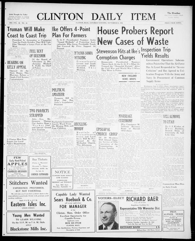 Clinton Daily Item. September 06, 1952 - Digital Commonwealth