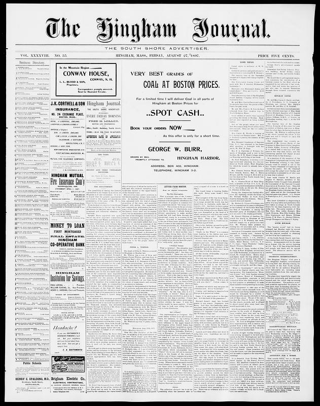 Hingham Journal. August 27, 1897 - Digital Commonwealth