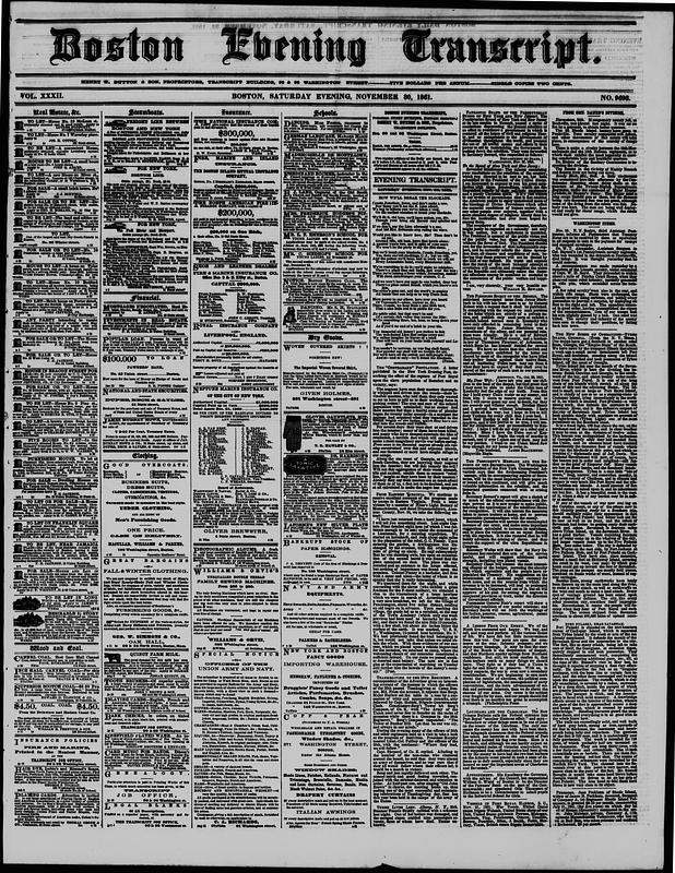 Boston Evening Transcript. November 30, 1861 - Digital Commonwealth