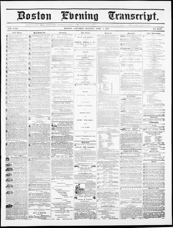Boston Evening Transcript. April 04, 1863 - Digital Commonwealth