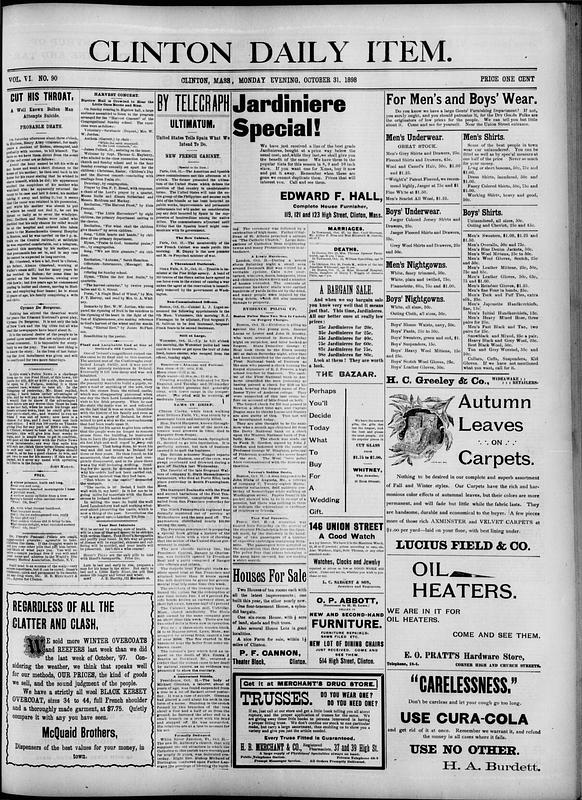 Clinton Daily Item. October 31, 1898 - Digital Commonwealth