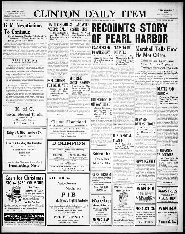 Clinton Daily Item. December 07, 1945 - Digital Commonwealth