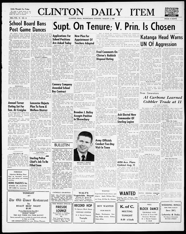 Clinton Daily Item. August 03, 1960 - Digital Commonwealth
