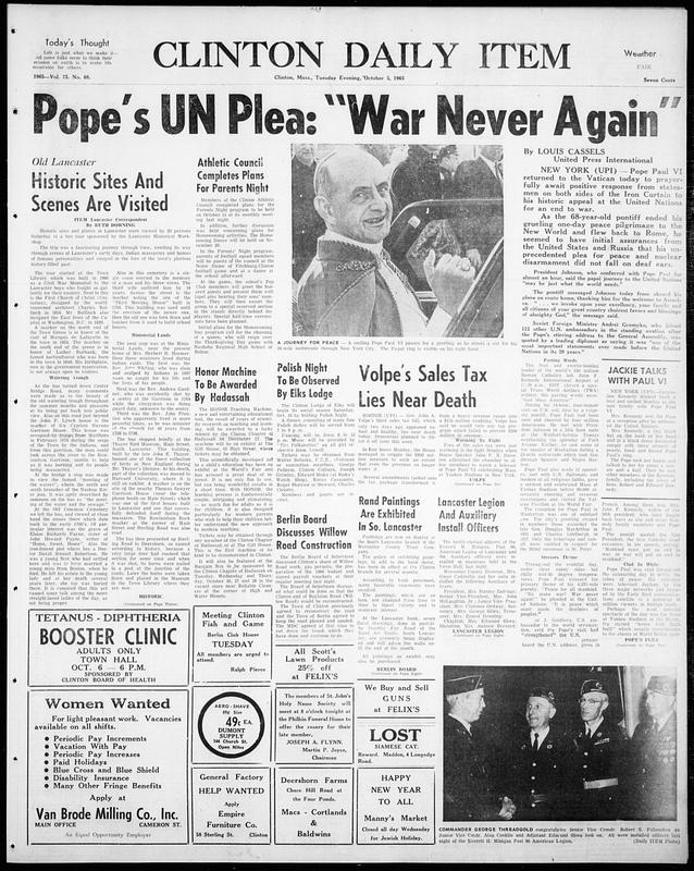 Clinton Daily Item. October 05, 1965 - Digital Commonwealth