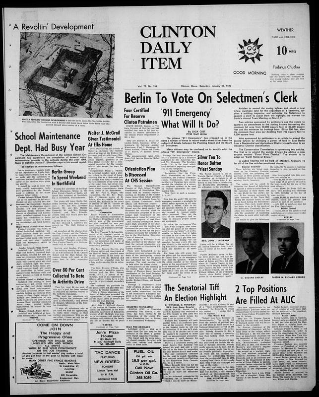 Clinton Daily Item. January 24, 1970 - Digital Commonwealth