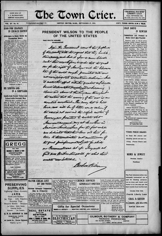 The Town Crier. September 27, 1918 - Digital Commonwealth