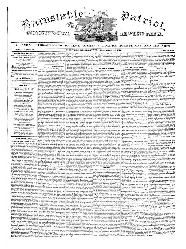 Barnstable Patriot, and Commercial Advertiser. October 26, 1842 ...