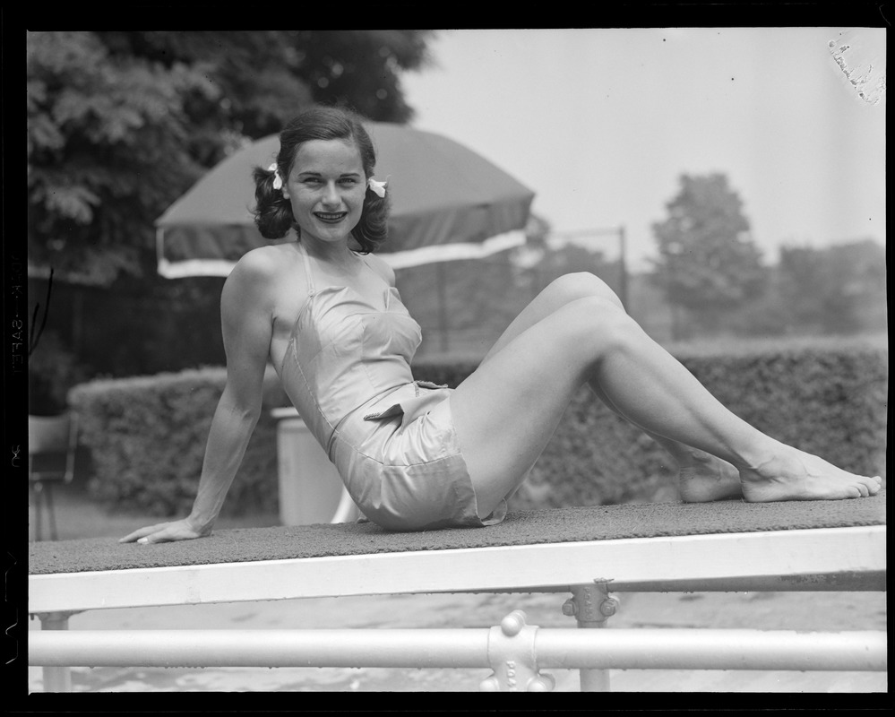 Smiling girl in bathing suit - Digital Commonwealth